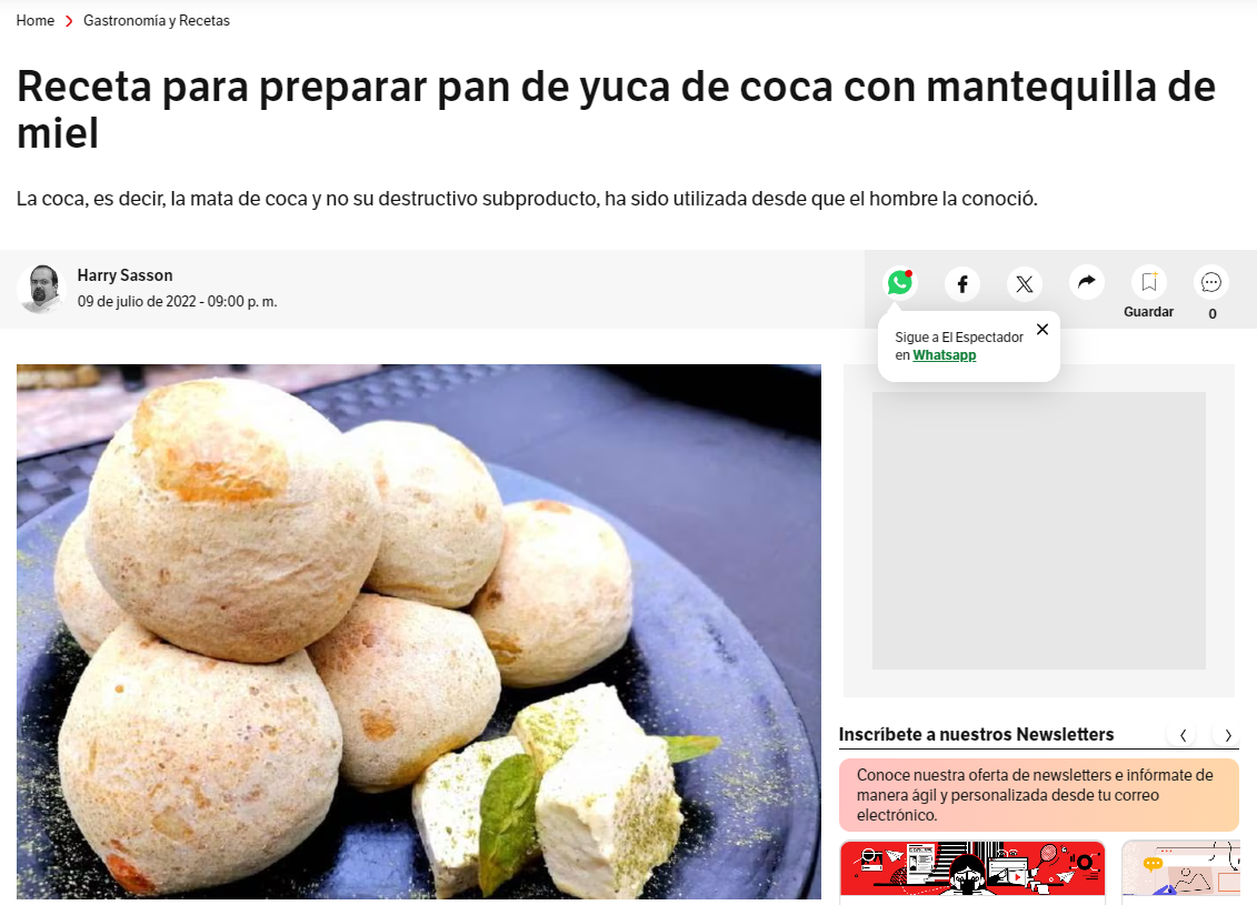 Receta para preparar pan de yuca de coca con mantequilla de miel ...